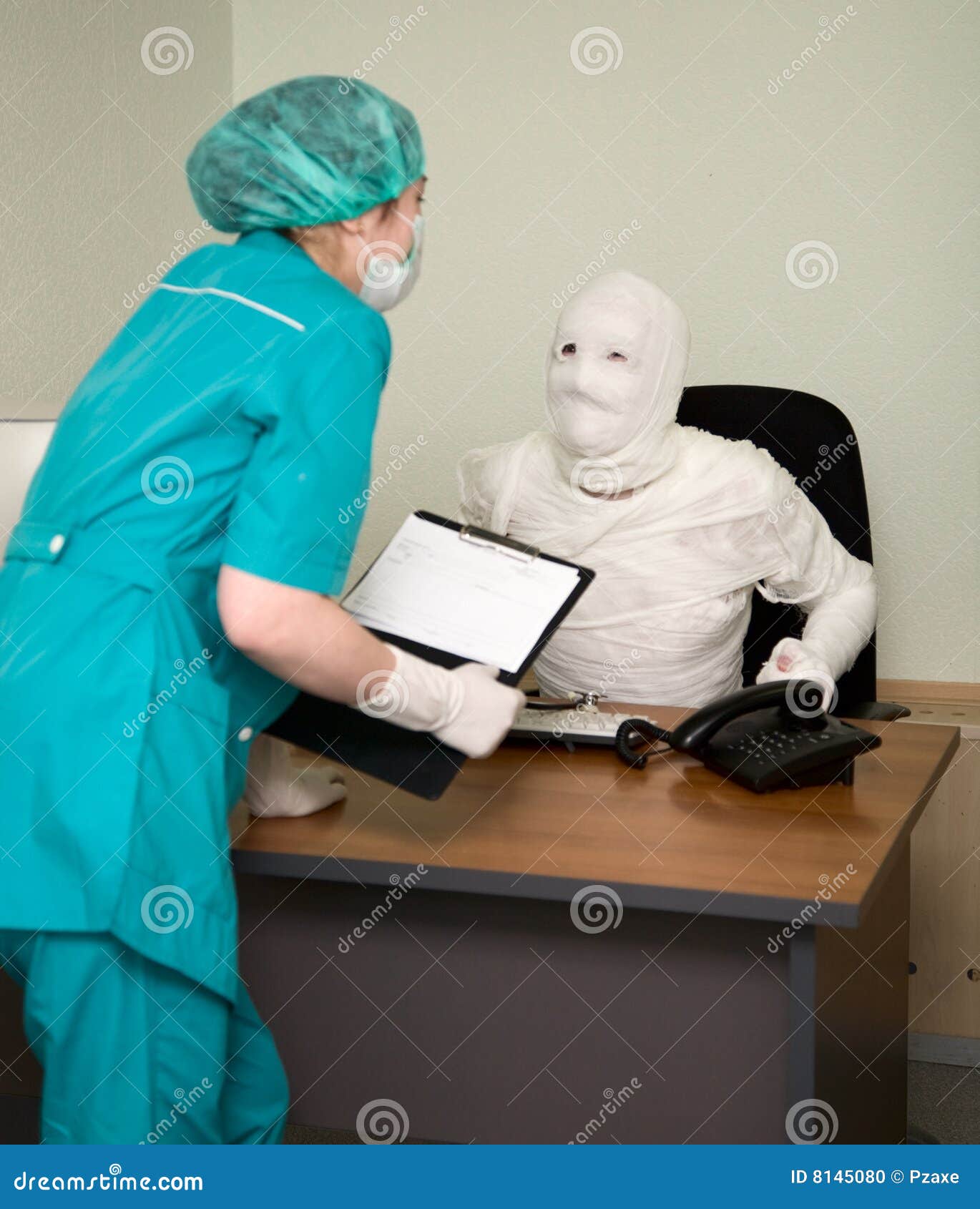 Patient Similar To a Mummy and the Doctor Stock Photo - Image of green ...