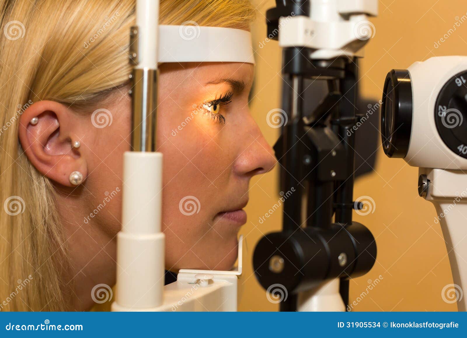 Patient at Slit Lamp of Optician or Optometrist Stock Photo - Image of ...