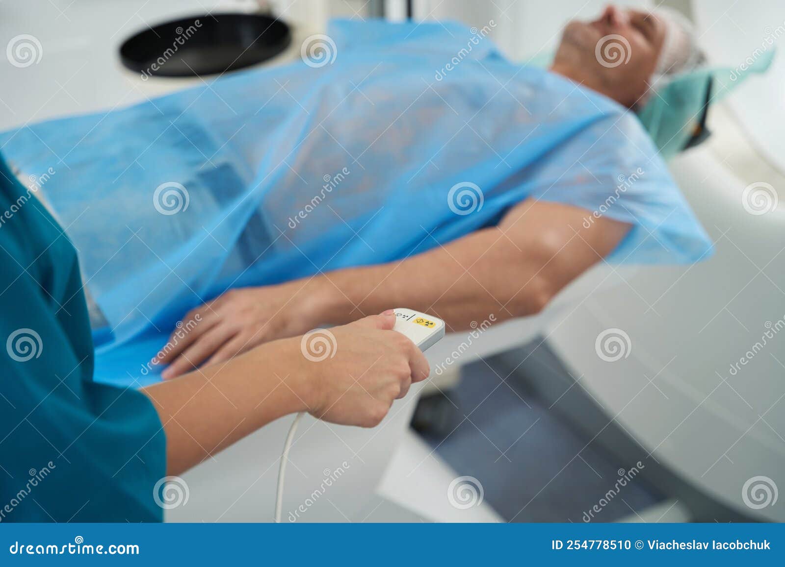 Patient on Tomography, Control Panel in Nurse& X27;s Hands Stock Photo ...