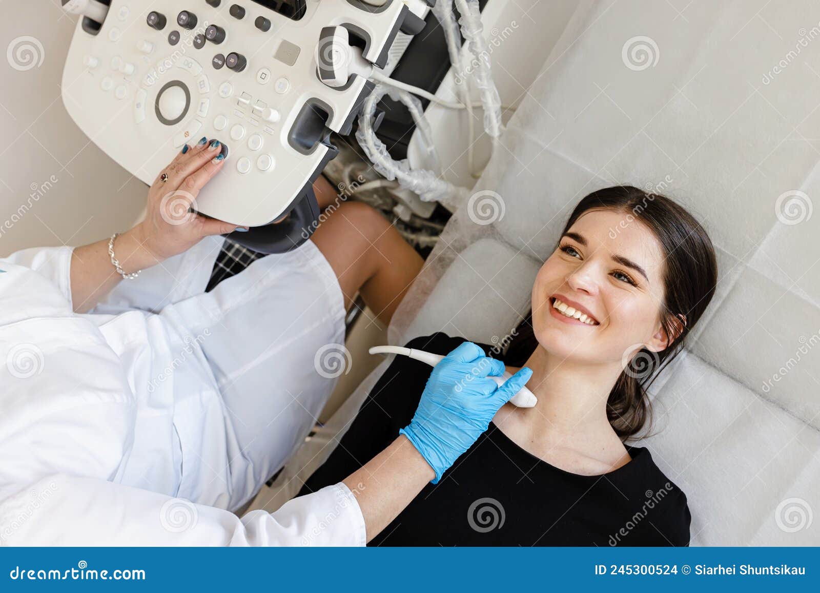 The Patient Is Undergoing Ultrasound Diagnosis Of Endocrine System