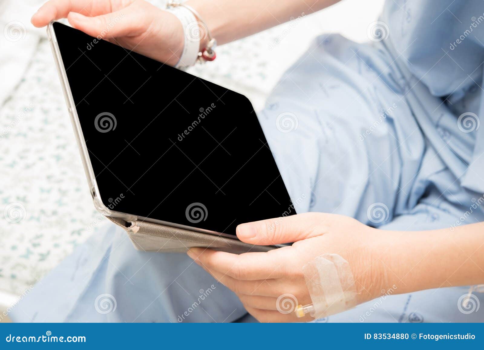 Patient Using Computer Tablet in Hospital Stock Photo - Image of hope ...