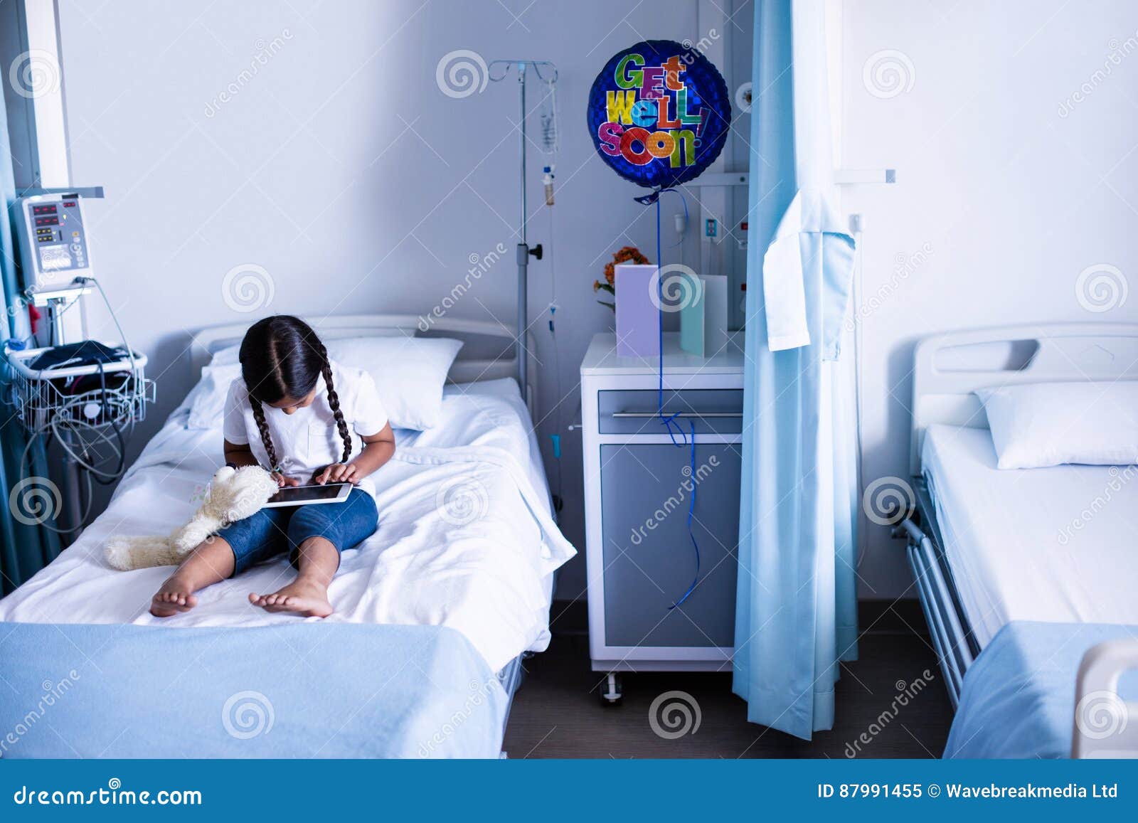 Patient Using Digital Tablet on Bed Stock Image - Image of medicine ...