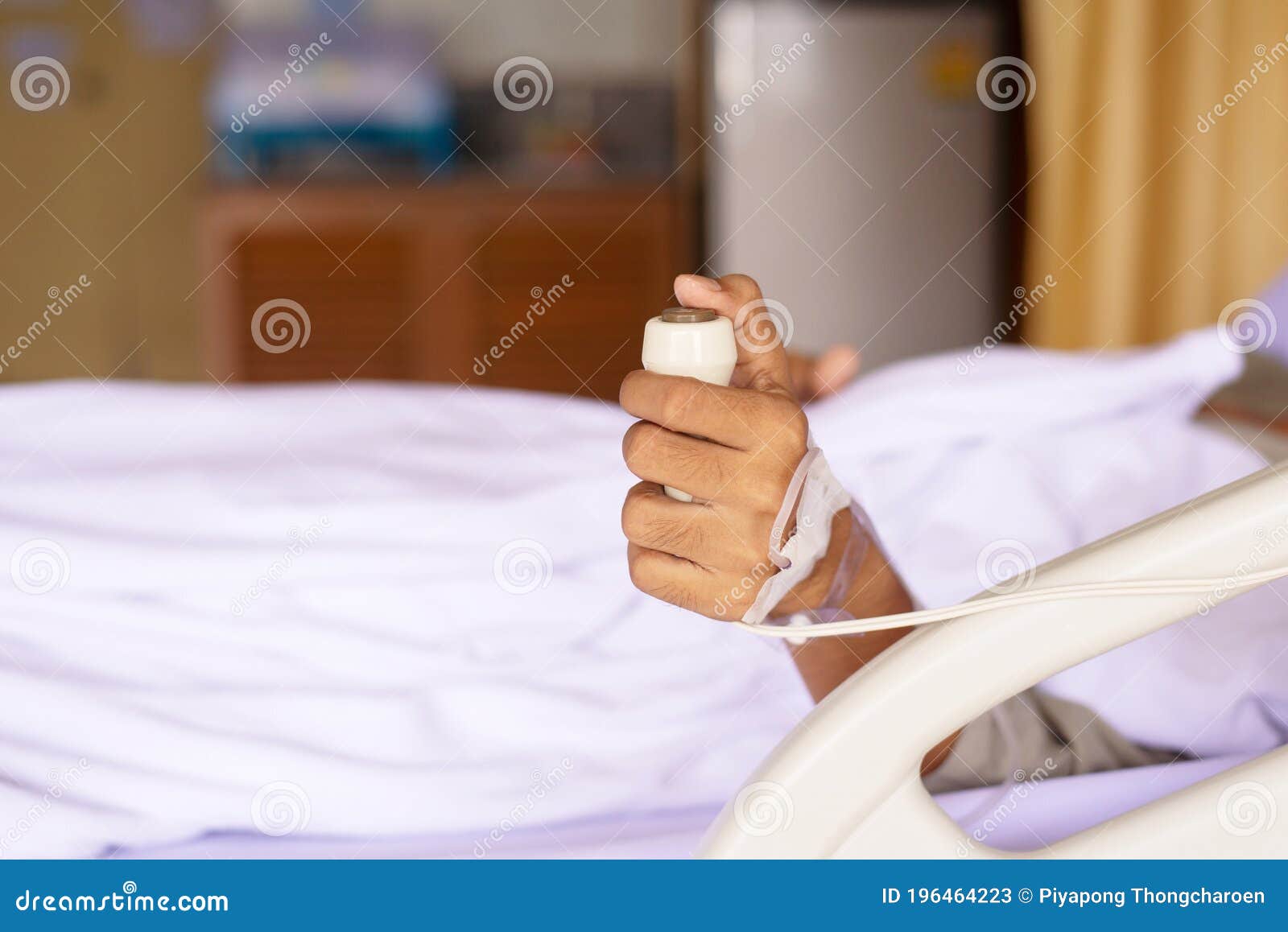 Patient Using Nurse Alarm Button for Emergency Belled on Sickbed at ...