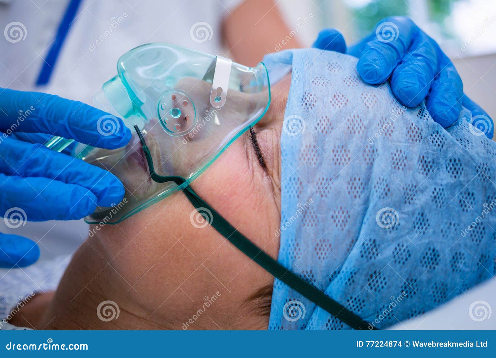 Patient Wearing Oxygen Mask Lying on Hospital Bed Stock Photo - Image ...