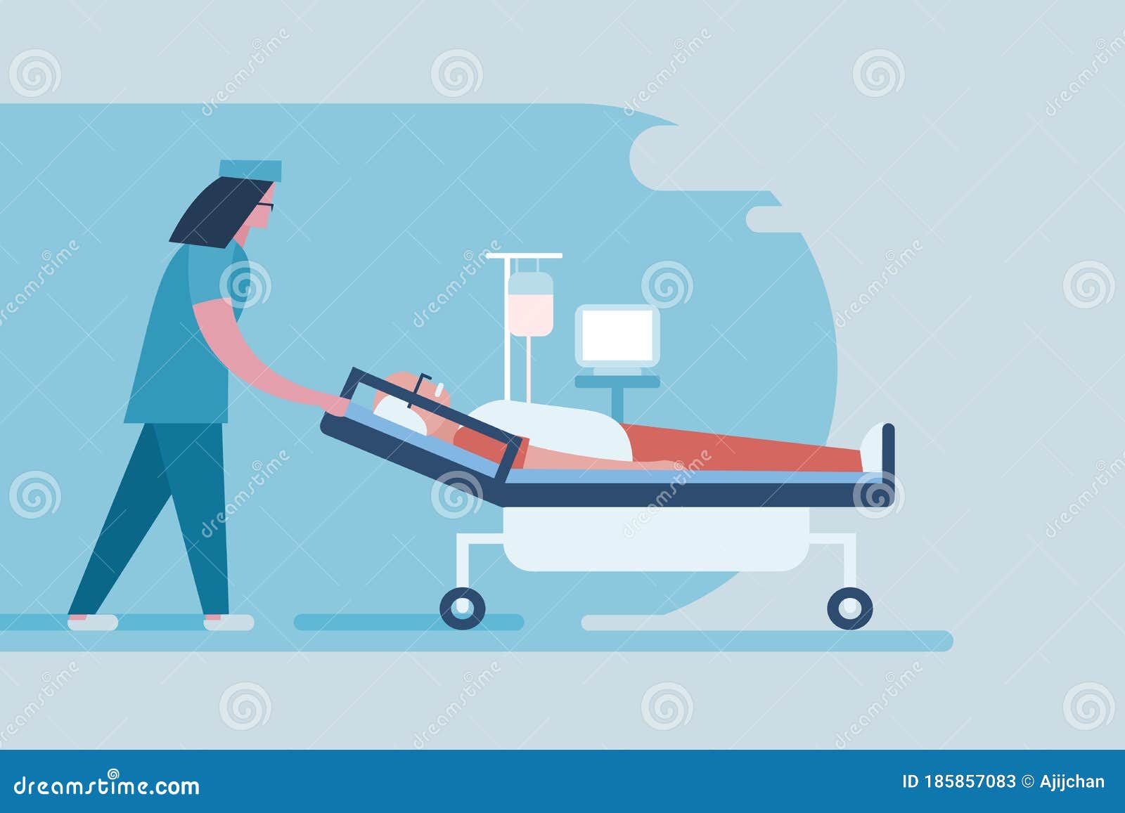 Nurse Transporting an Old Man in a Hospital Bed Stock Vector ...