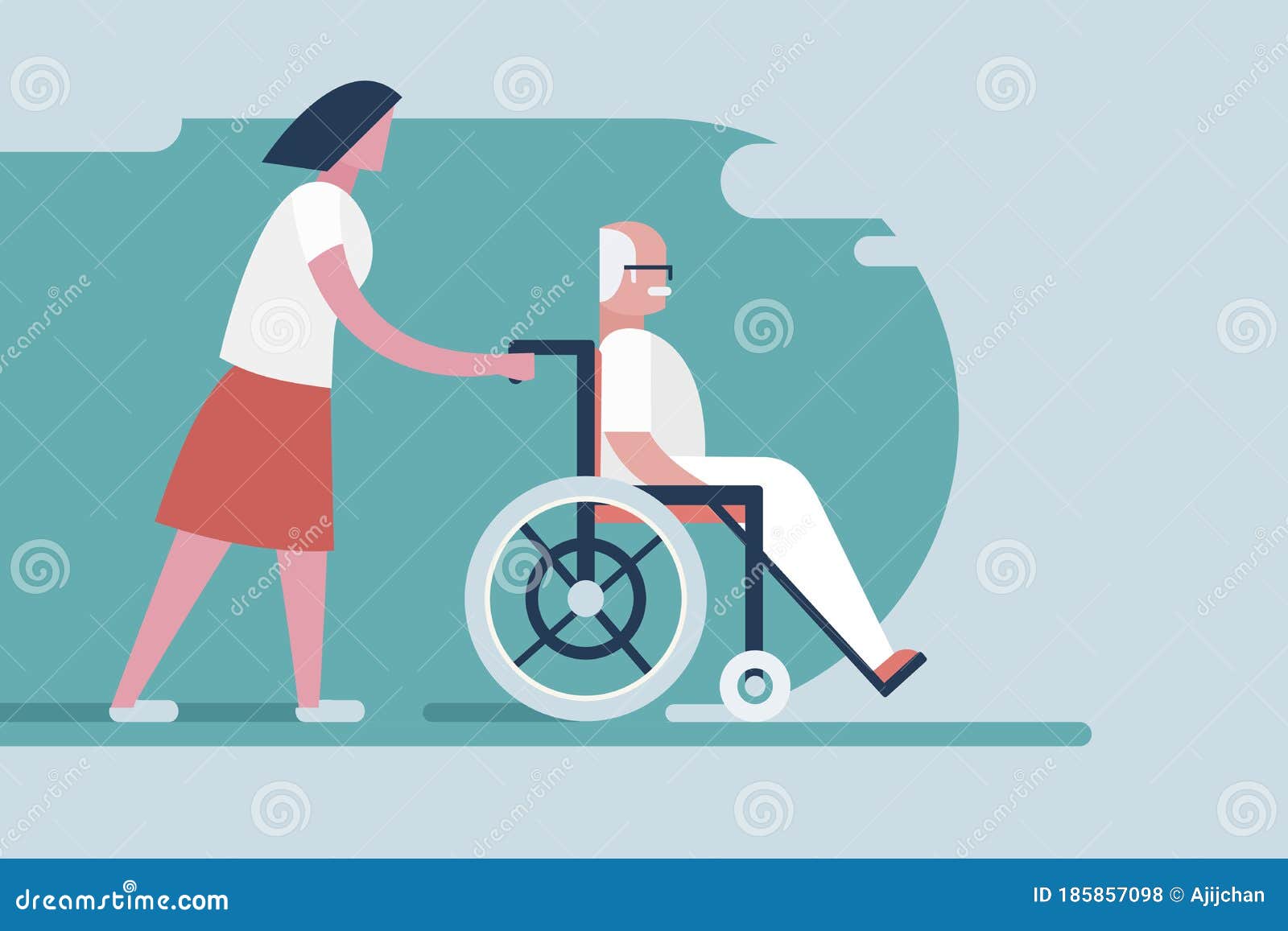 Man Transporting Disabled Person Sitting In The Wheelchair Icon Vector ...