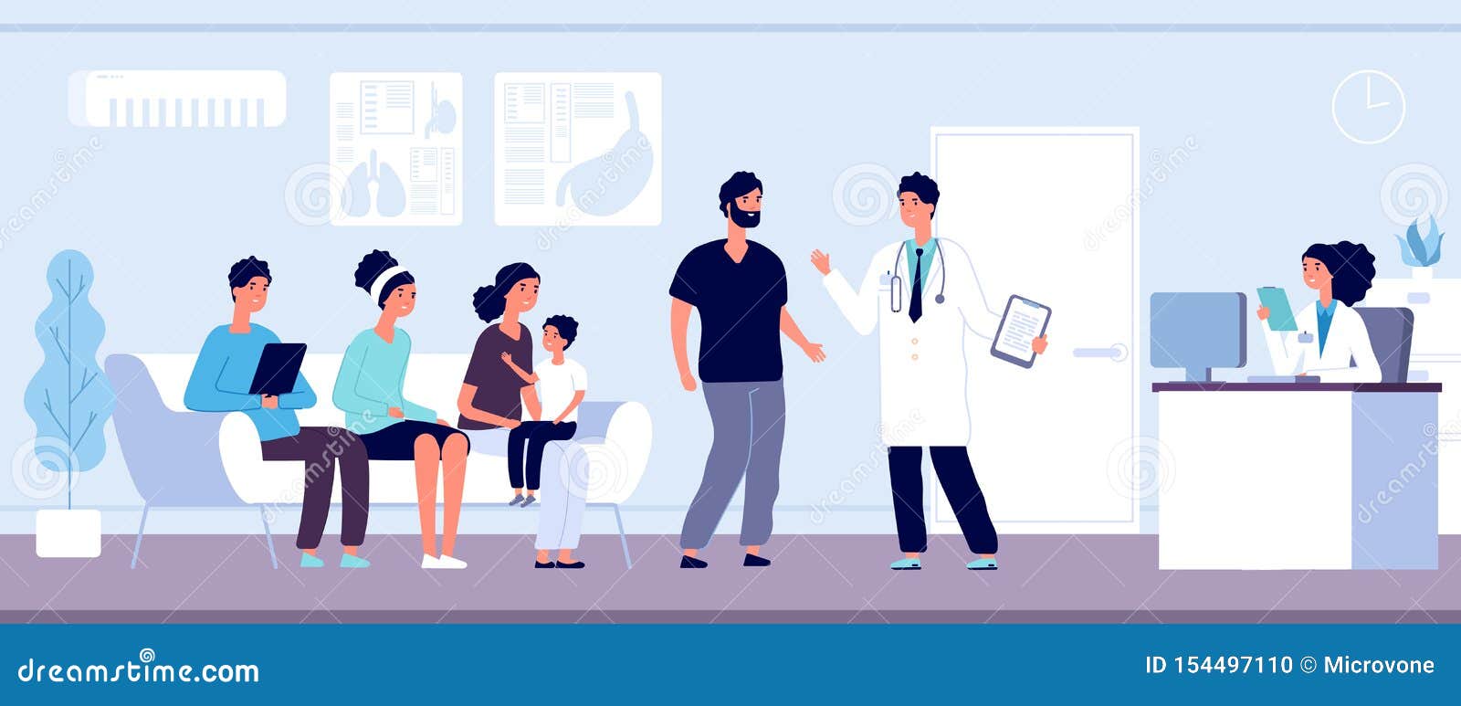 Patients in Doctors Waiting Room. People Wait Hall in Clinic at ... Patients in Doctors Waiting Room. People Wait Hall in Clinic at ...