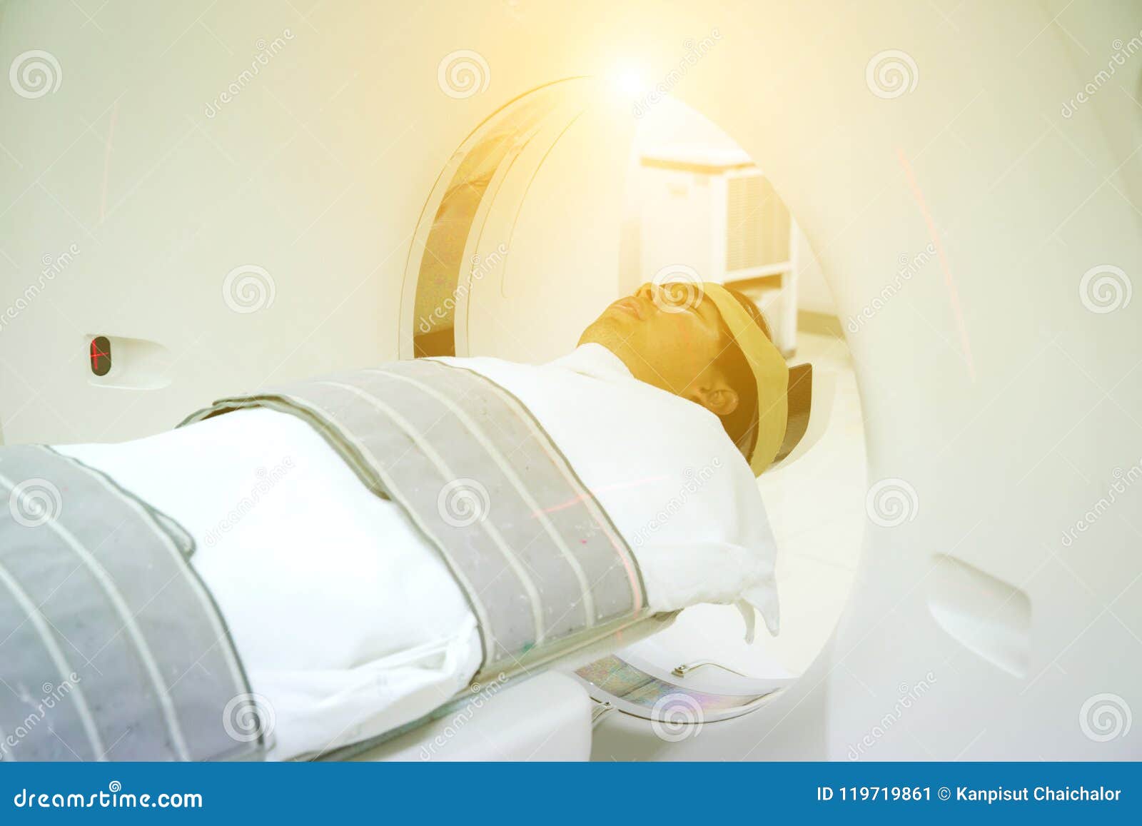 Patients Screening On CT Scanner. Man Undergoing CT Scan While Doctor`s ...