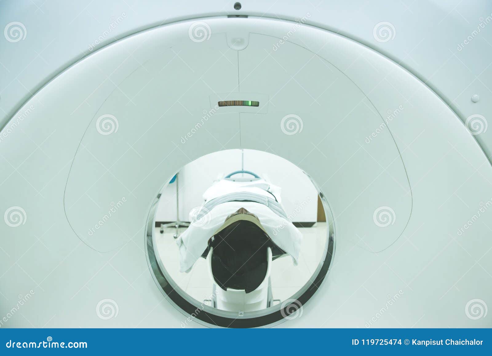 Patients Screening on CT Scanner. Man Undergoing CT Scan while Doctor`s ...