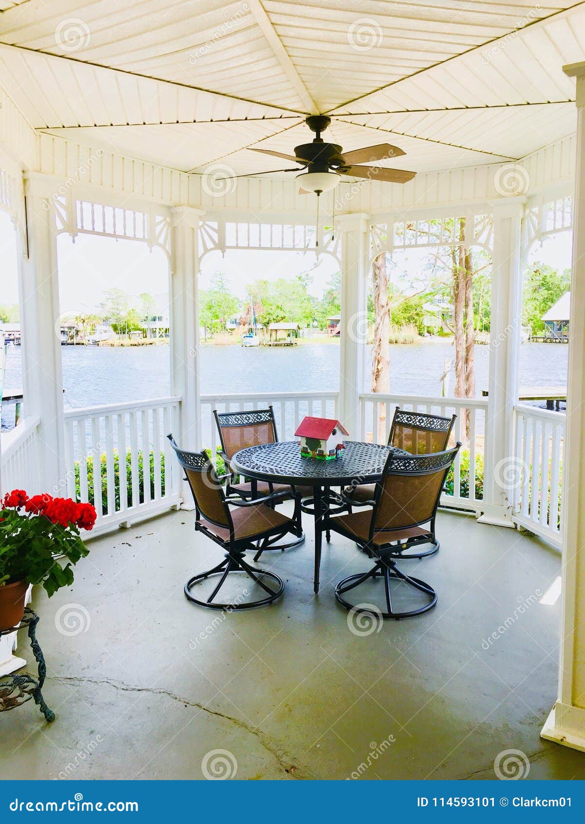 Patio overlooking the lake stock image. Image of main - 114593101