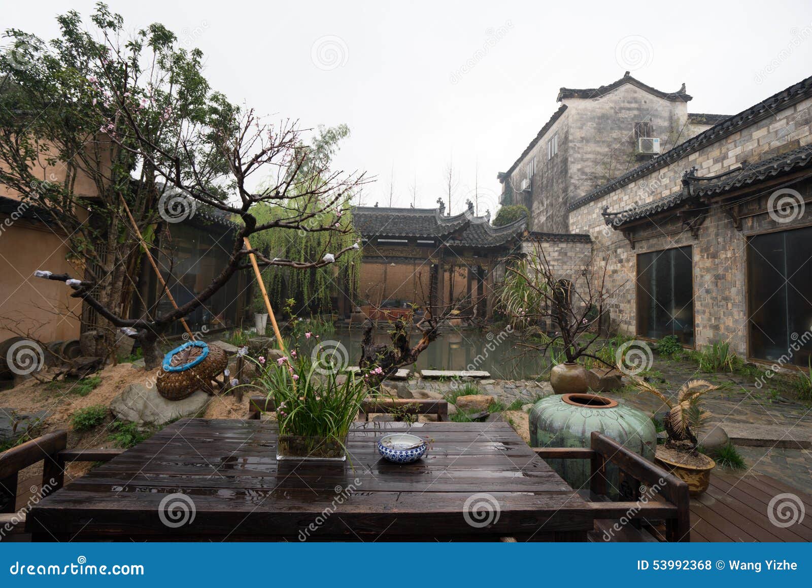 Patio stock photo. Image of rain, trees, patio, garden - 53992368