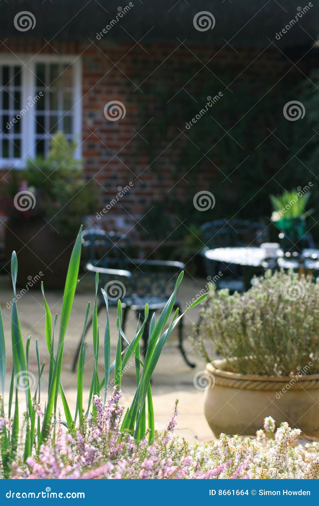 Patio Scene stock photo. Image of outdoors, brick, flowers - 8661664