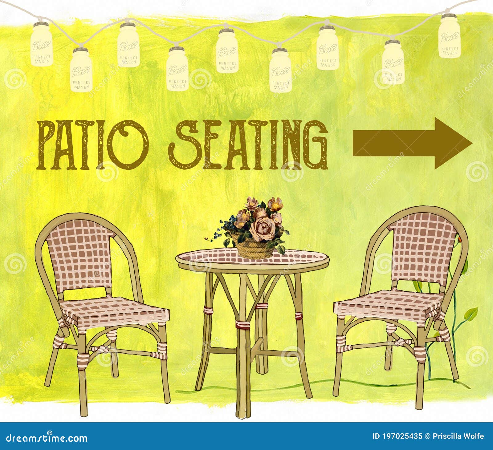 Patio Seating Sign stock illustration. Illustration of patio - 197025435
