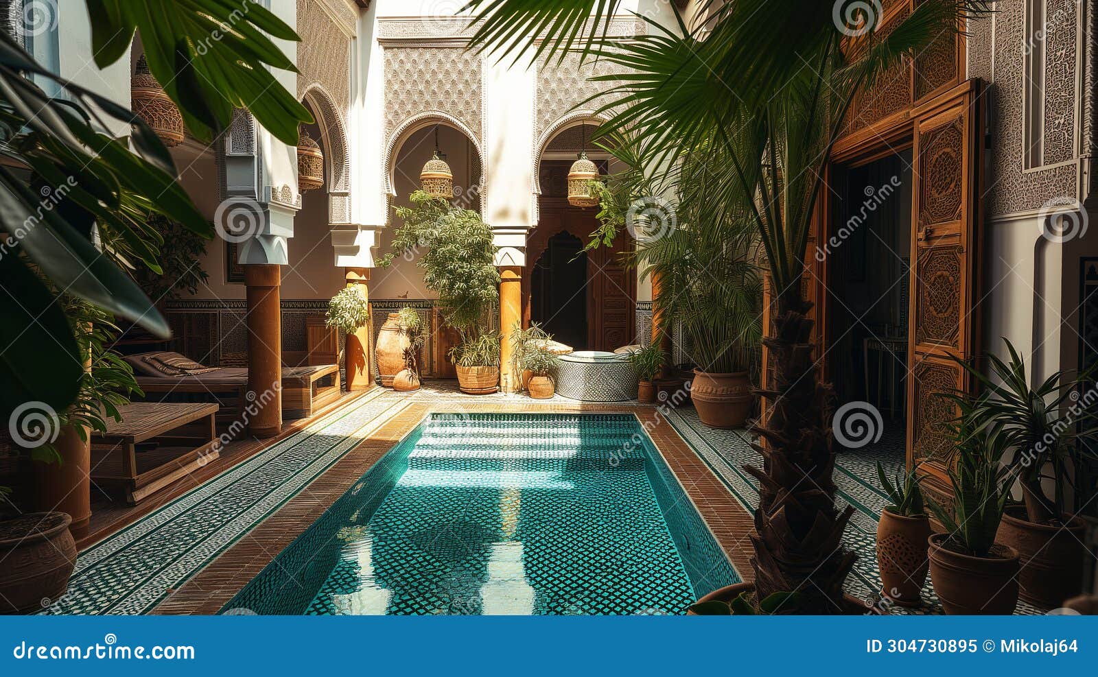 Patio with Swimming Pool in Luxury Riad Stock Image - Image of pool ...