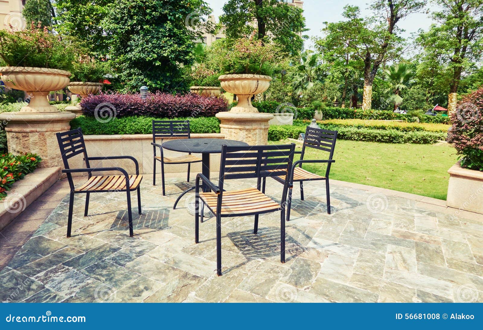 Outdoor Backyard Patio in Landscaping Garden with Furniture Stock Photo ...