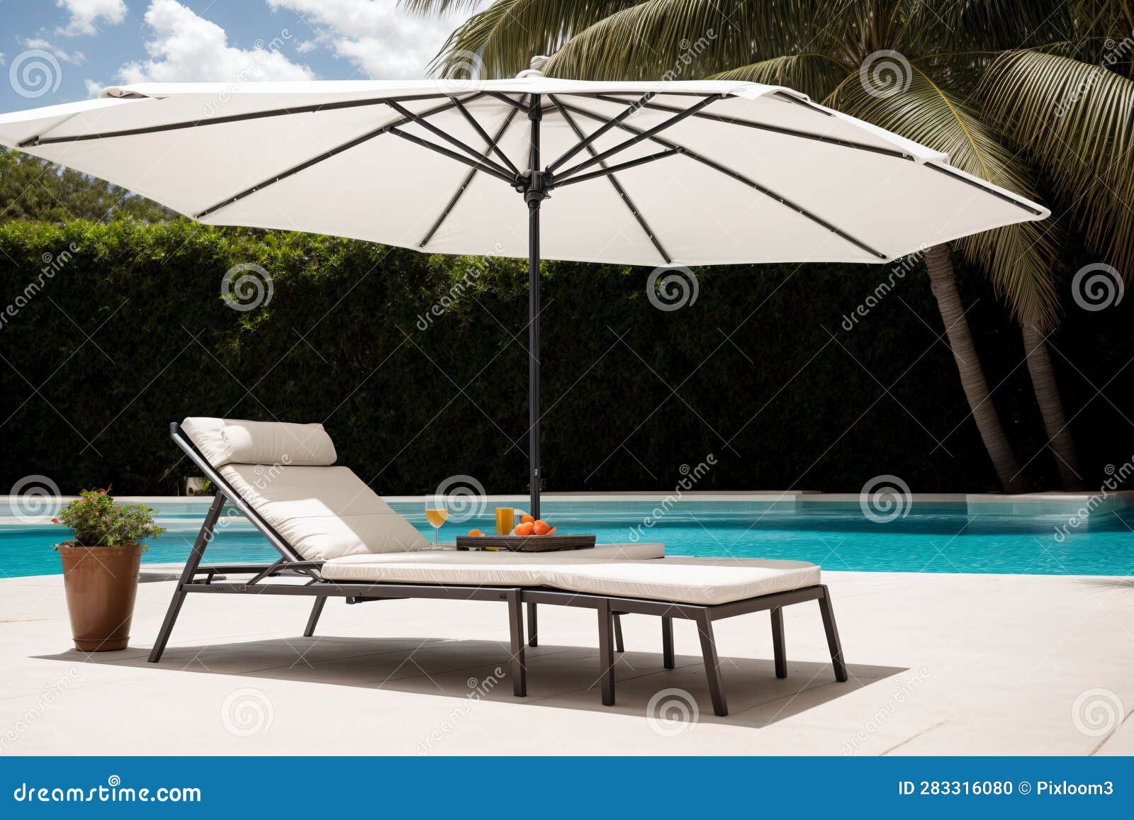 A Patio Umbrella Shading a Single Lounge Chair Stock Illustration ...