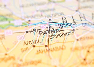Patna on a Map of India with Blur Effect Stock Image - Image of ...