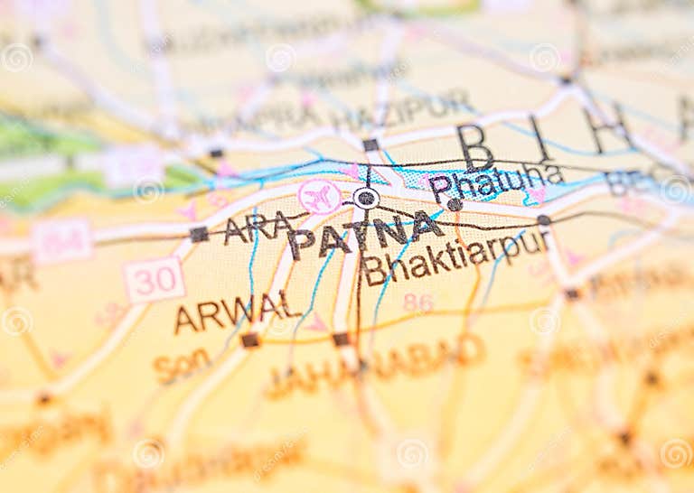 Patna on a Map of India with Blur Effect Stock Image - Image of ...