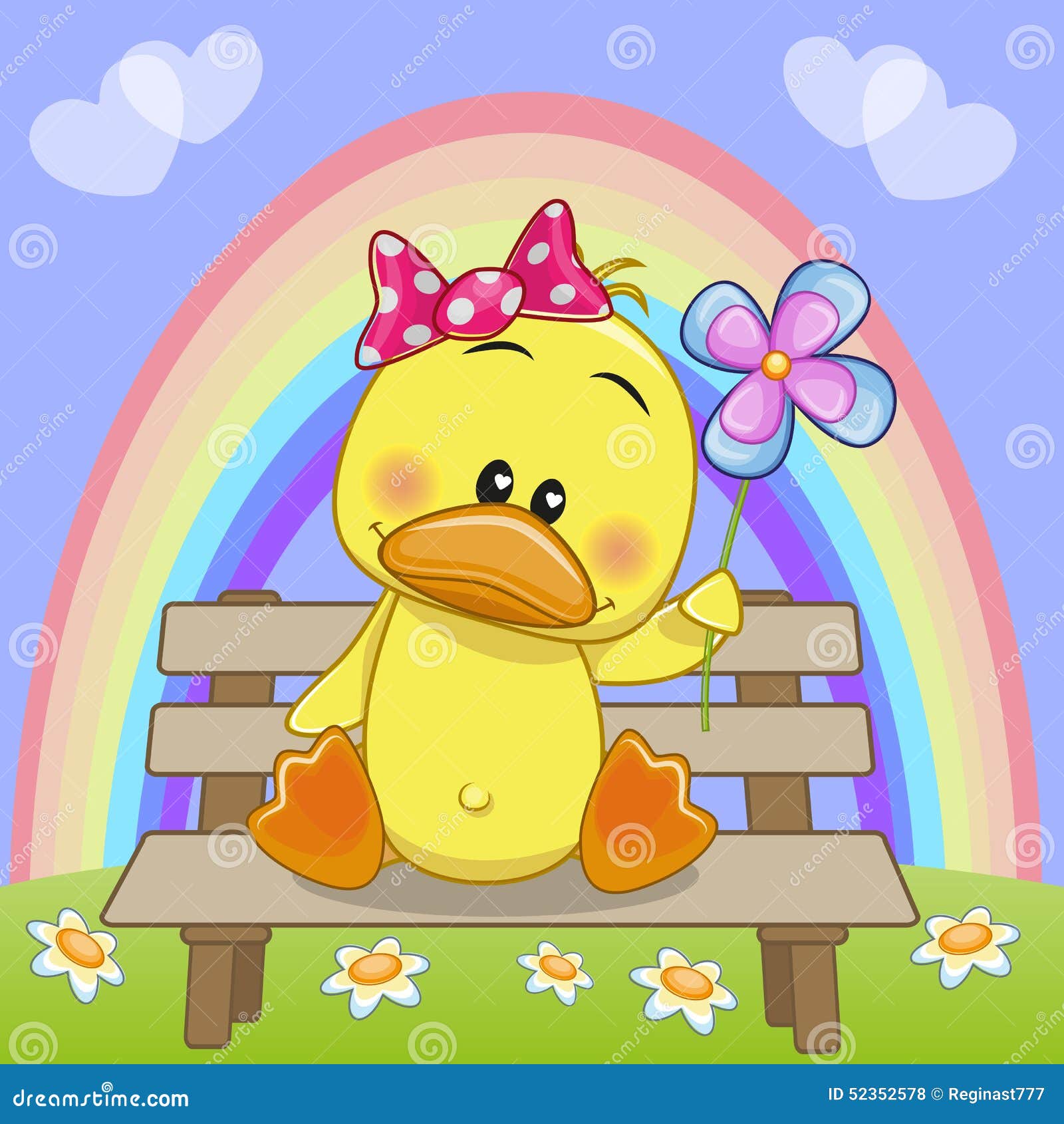Pato con la flor ilustración del vector. Ilustración de flor - 52352578