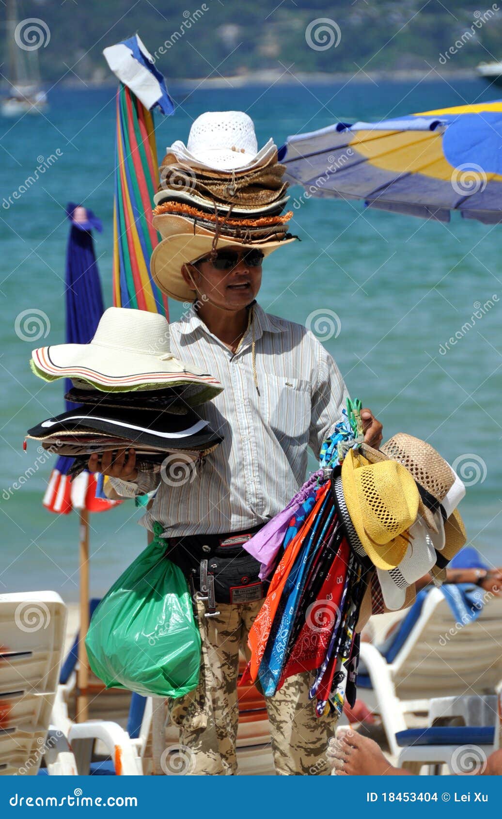 Patong, Thailand: Man Selling Hats on Beach Editorial Stock Image ...