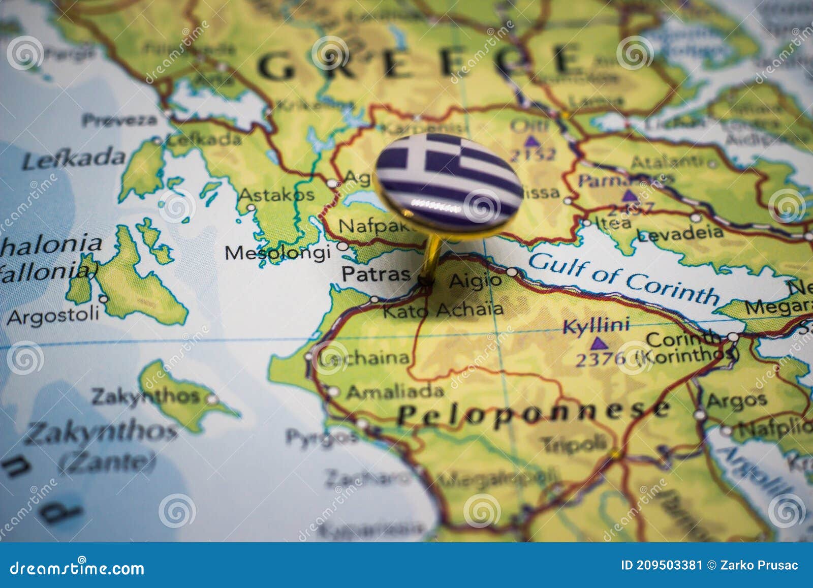 Patras Pinned on a Map with the Flag of Greece Stock Image - Image of ...