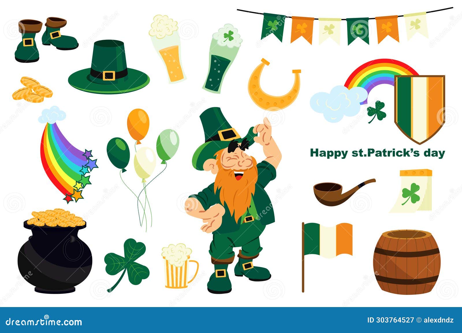 Patrick Day Mega Set in Flat Design. Vector Illustration Isolated Stock ...