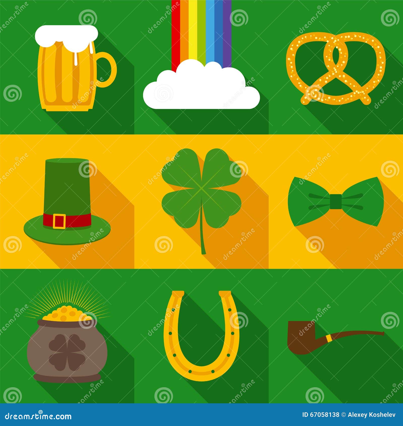 Patrick Symbols Set. Flat Style with Long Shadows Stock Vector ...