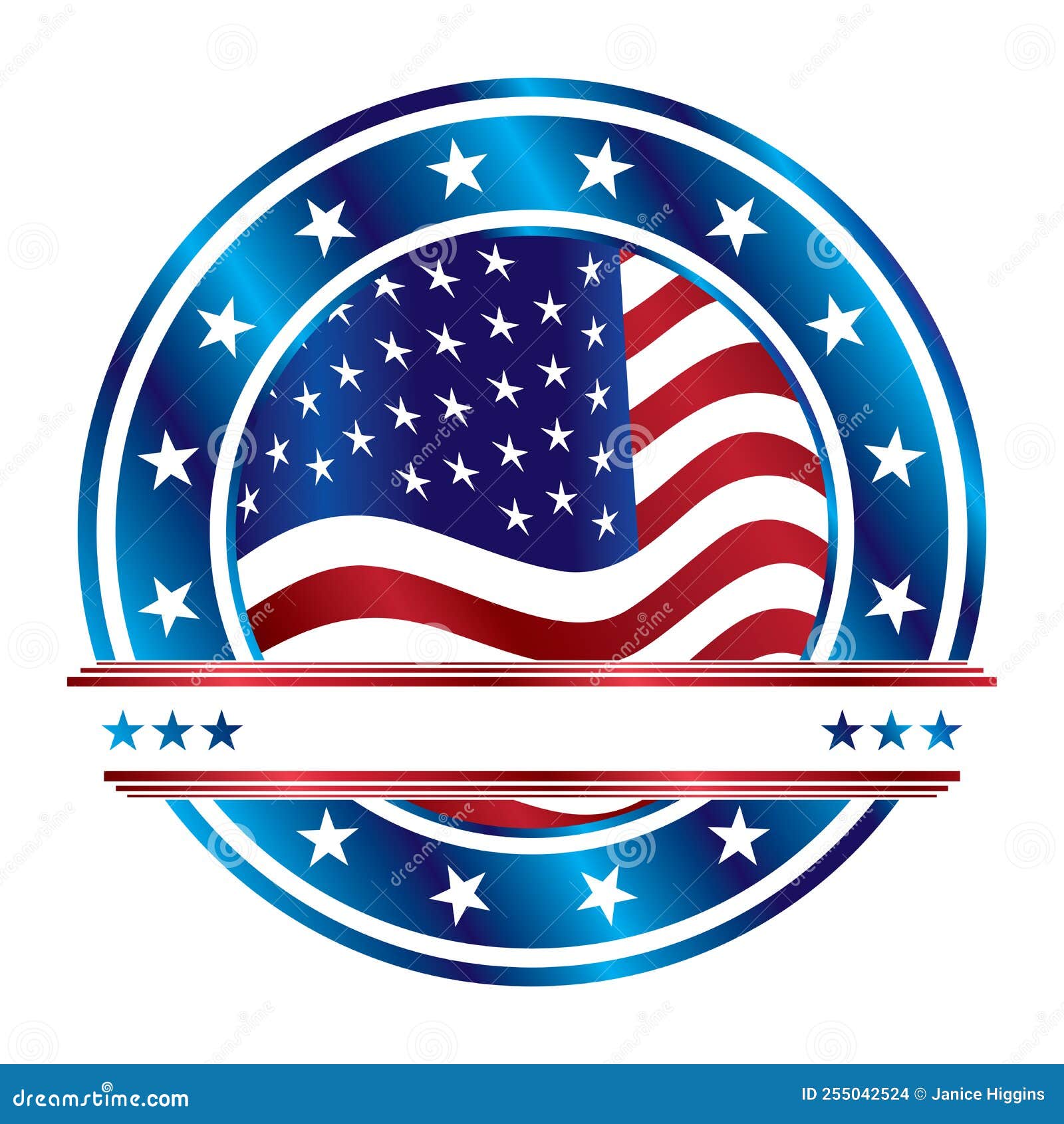 Patriotic Design Elemant, Badge, Button with Blank Banner for Title ...
