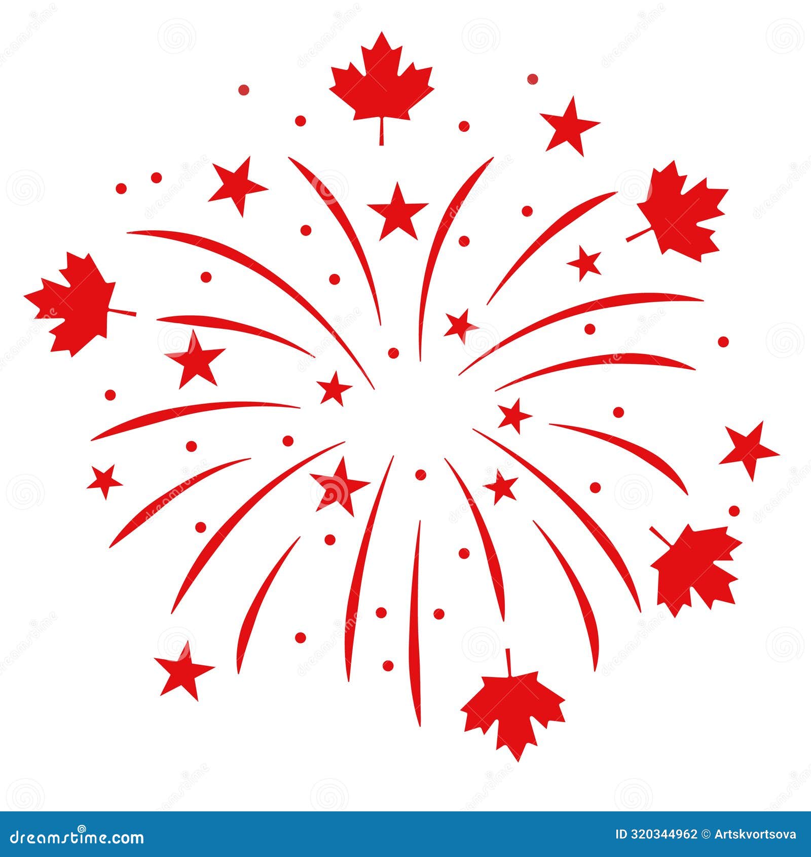 Patriotic Canadian Fireworks. Red Maple Leaf and Star Stock Vector ...