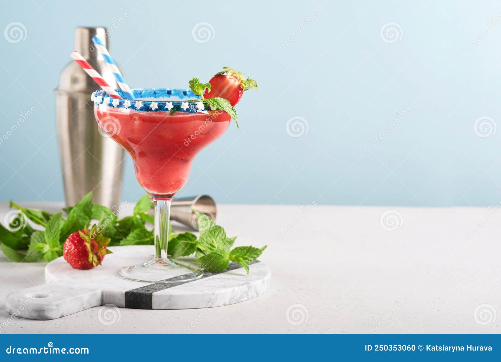 Patriotic Cocktail 4th July Glass Margarita Cocktail With Strawberry