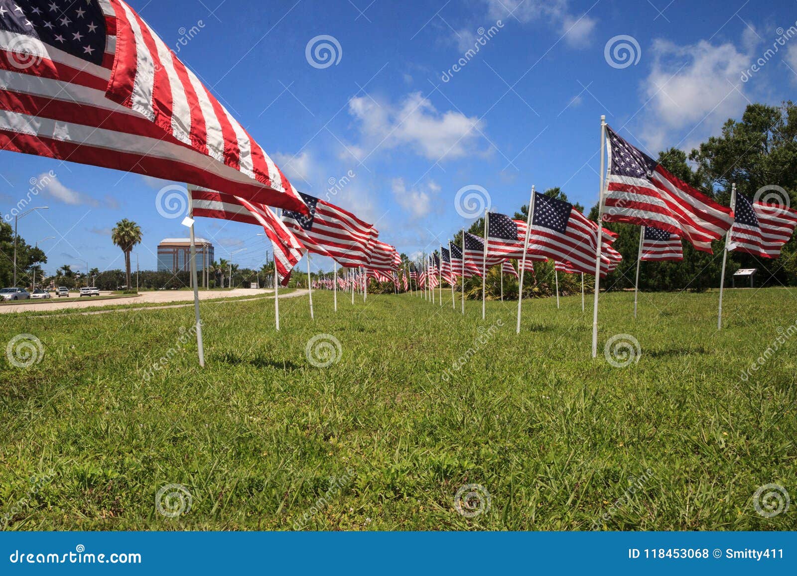 Patriotic Display of Multiple Large American Flags Stock Photo - Image ...