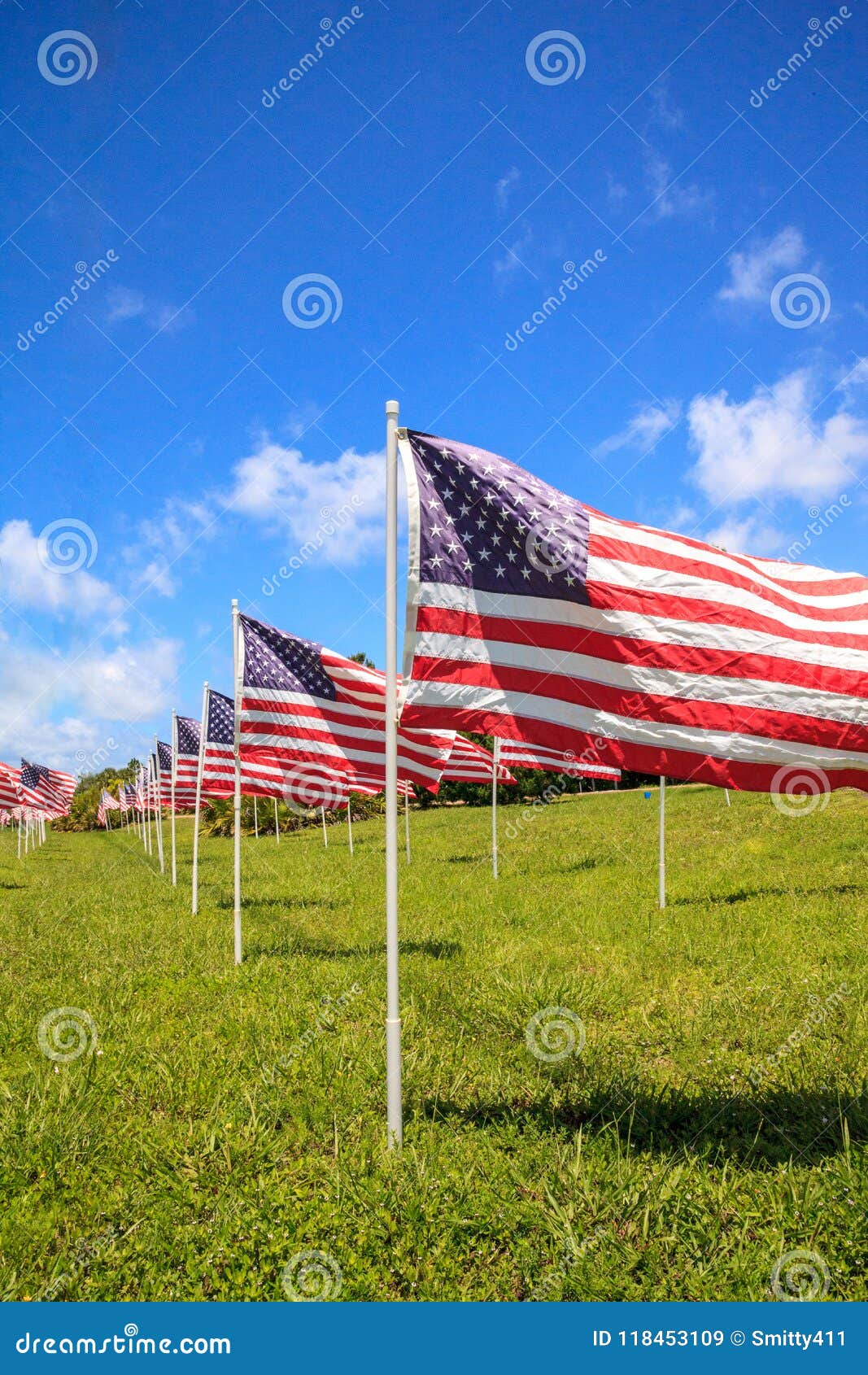 Patriotic Display of Multiple Large American Flags Stock Image - Image ...