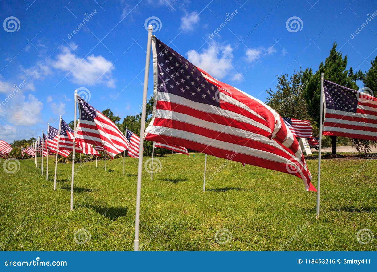Patriotic Display of Multiple Large American Flags Stock Photo - Image ...