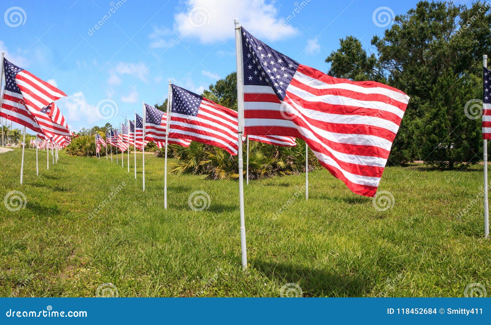 Patriotic Display of Multiple Large American Flags Stock Photo - Image ...