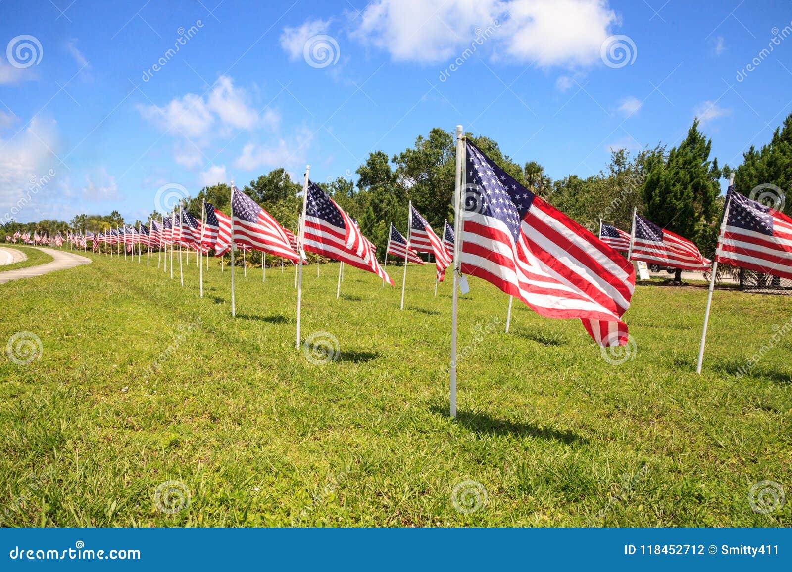 Patriotic Display of Multiple Large American Flags Stock Photo - Image ...