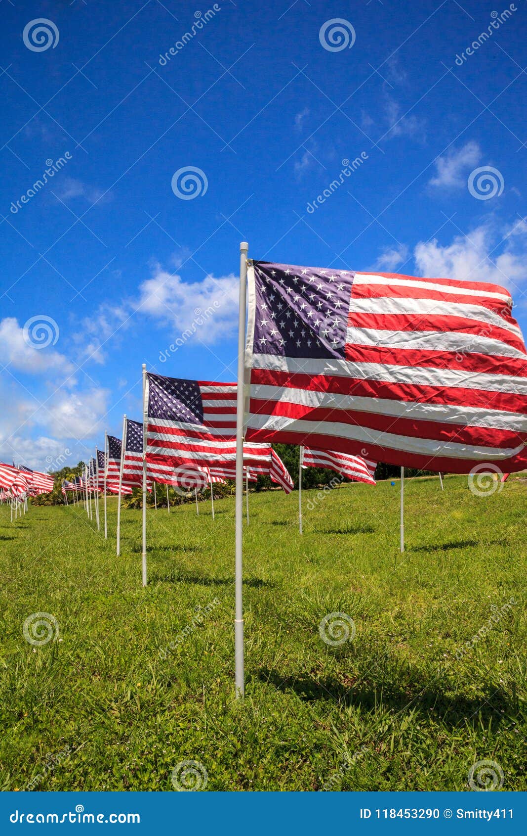 Patriotic Display of Multiple Large American Flags Stock Photo - Image ...