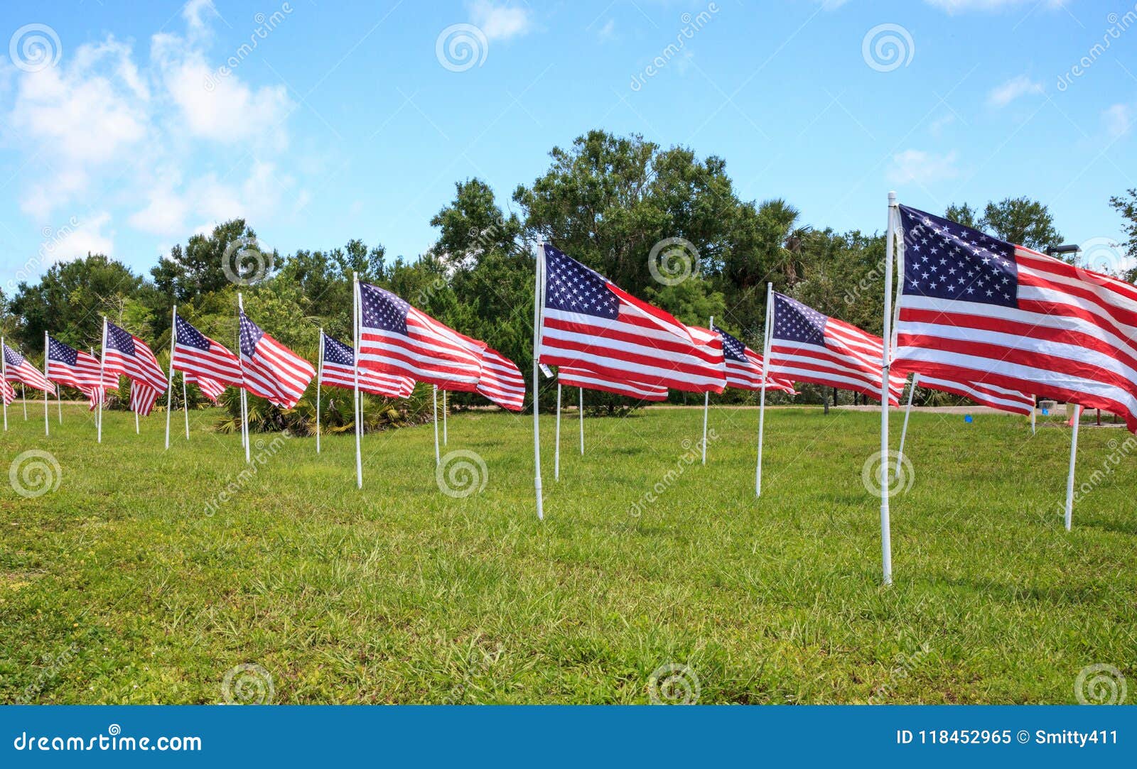 Patriotic Display of Multiple Large American Flags Stock Image - Image ...