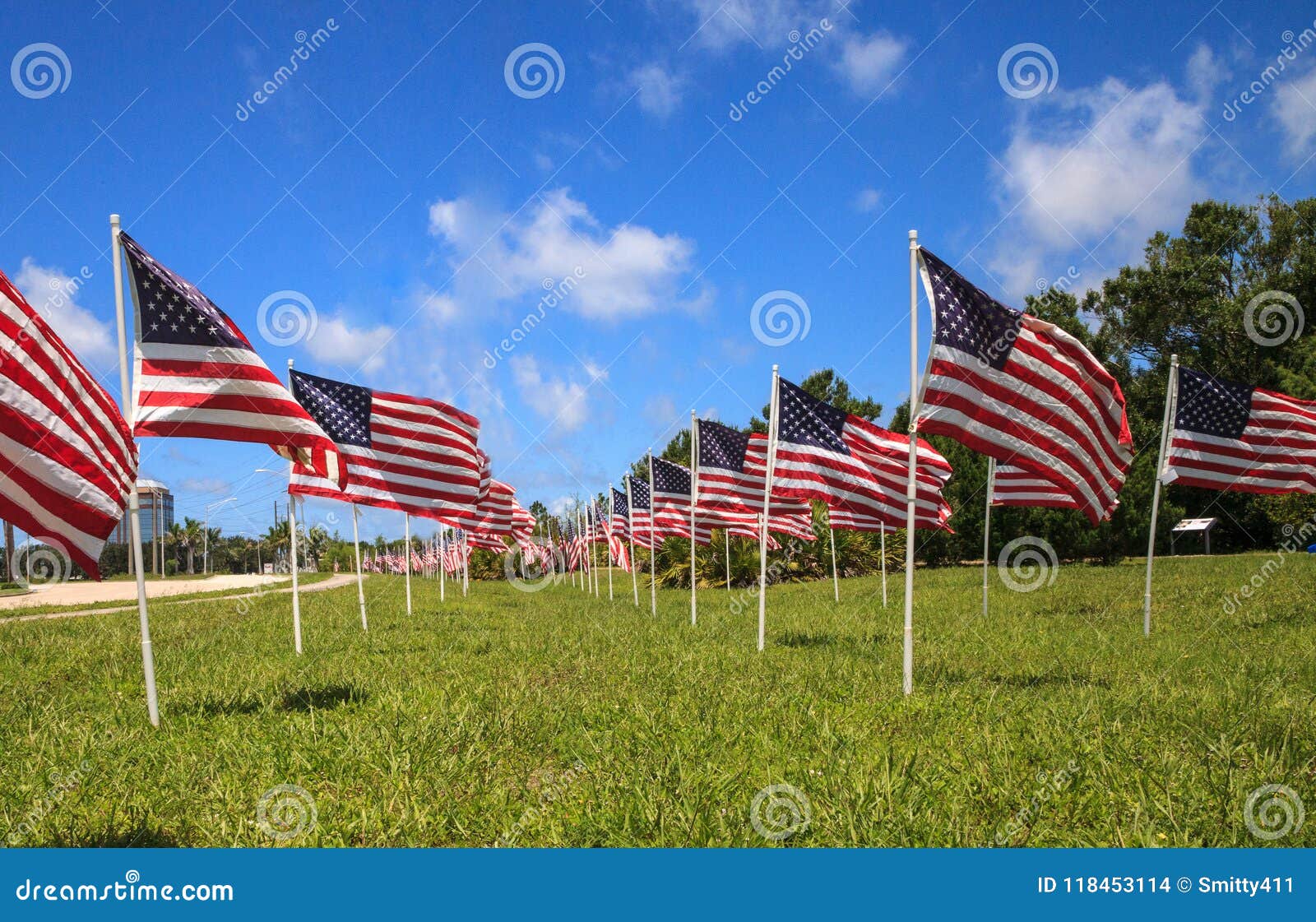 Patriotic Display of Multiple Large American Flags Stock Photo - Image ...