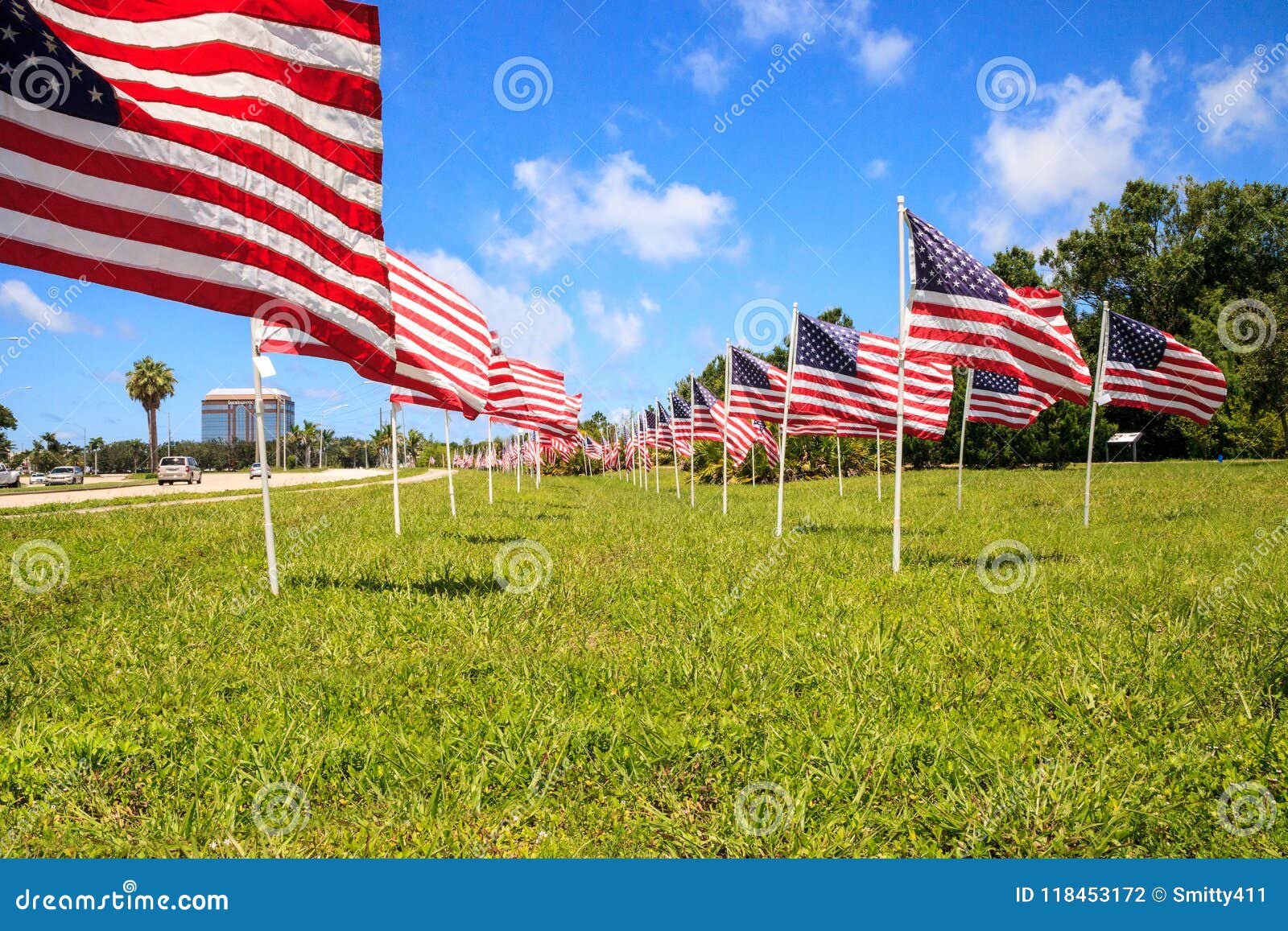 Patriotic Display of Multiple Large American Flags Stock Photo - Image ...