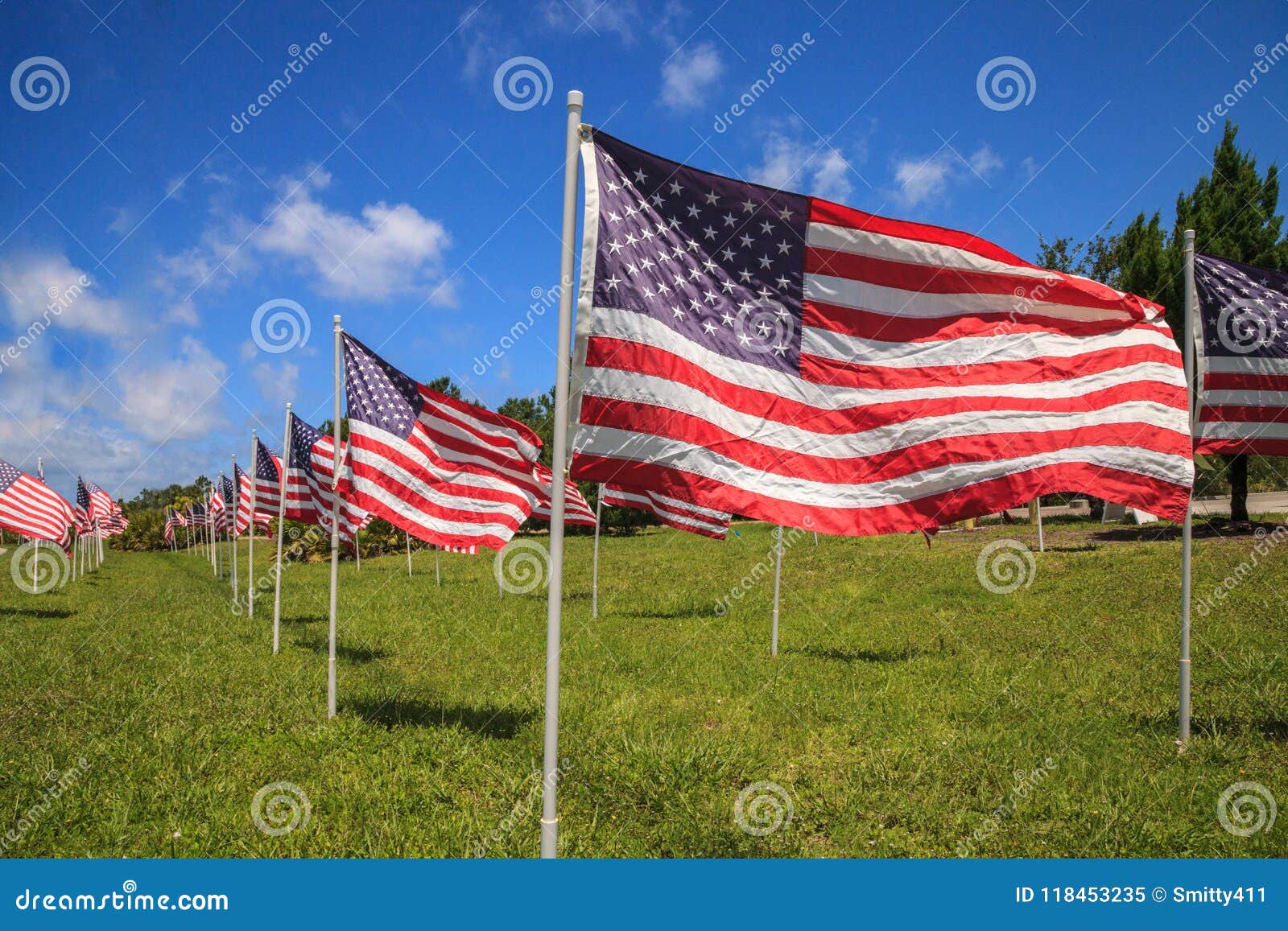 Patriotic Display of Multiple Large American Flags Stock Image - Image ...