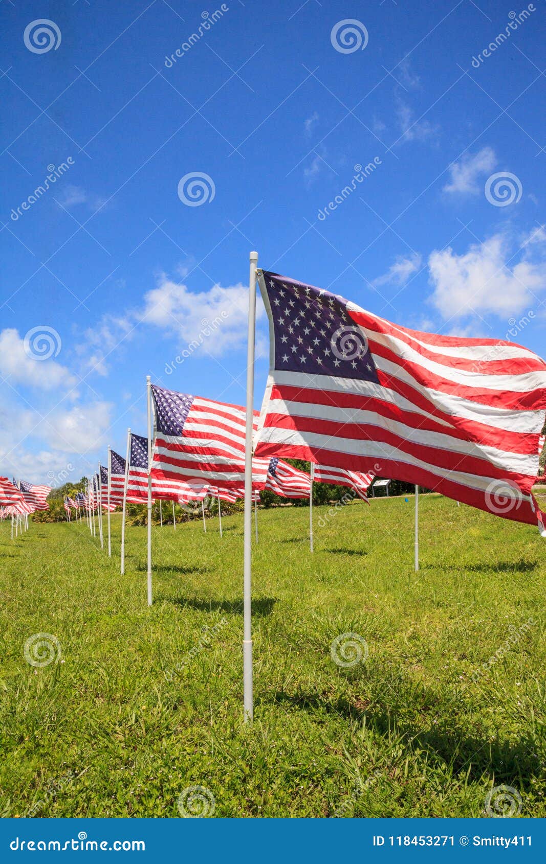Patriotic Display of Multiple Large American Flags Stock Image - Image ...