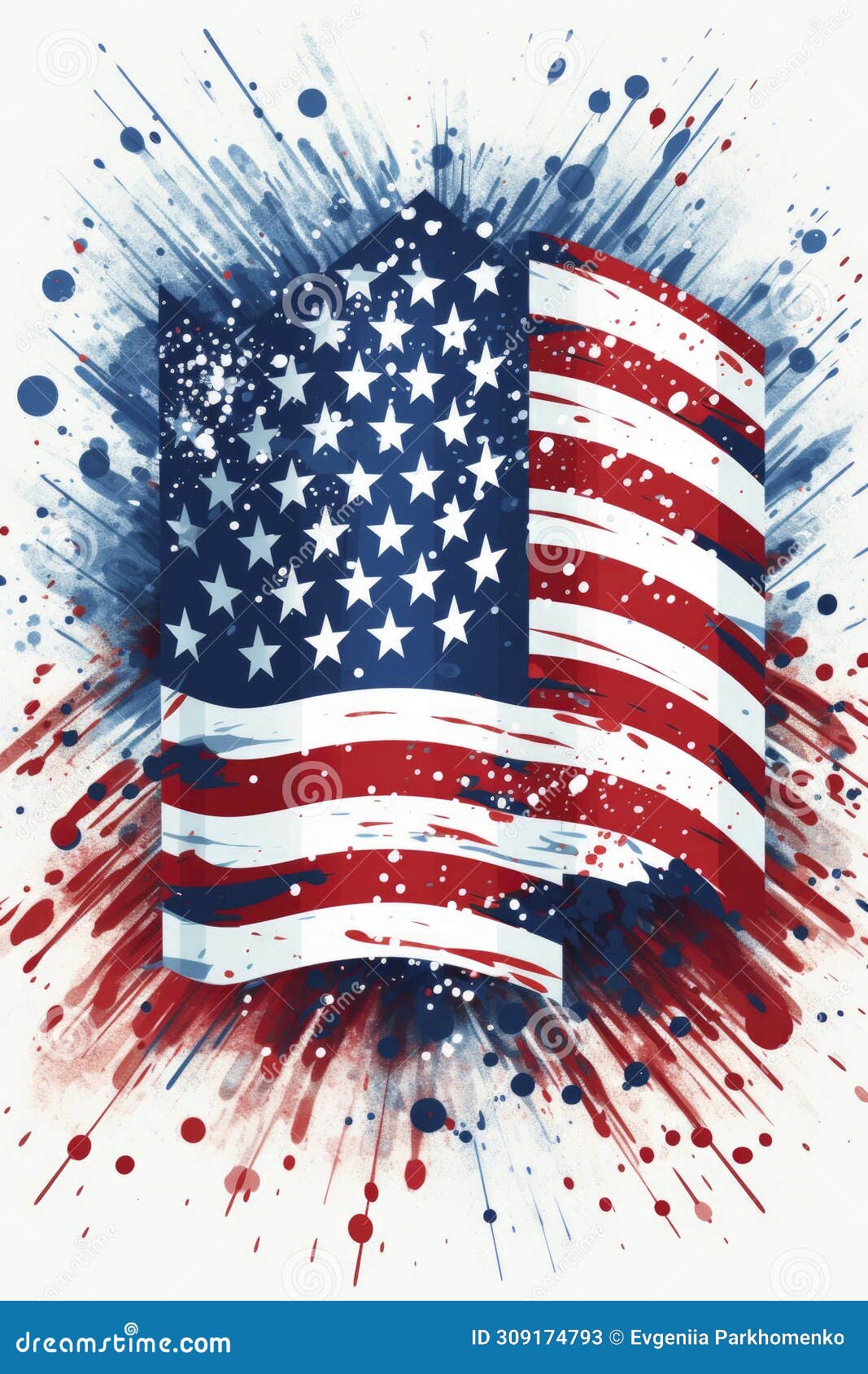 Patriotic Explosion - American Flag with Dynamic Watercolor Splatters ...