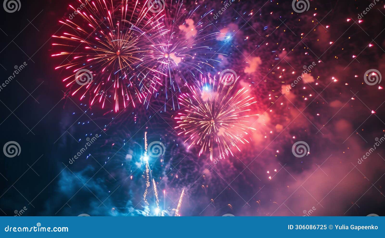 A Patriotic Explosion of Red, White, and Blue Fireworks Lighting Up the ...