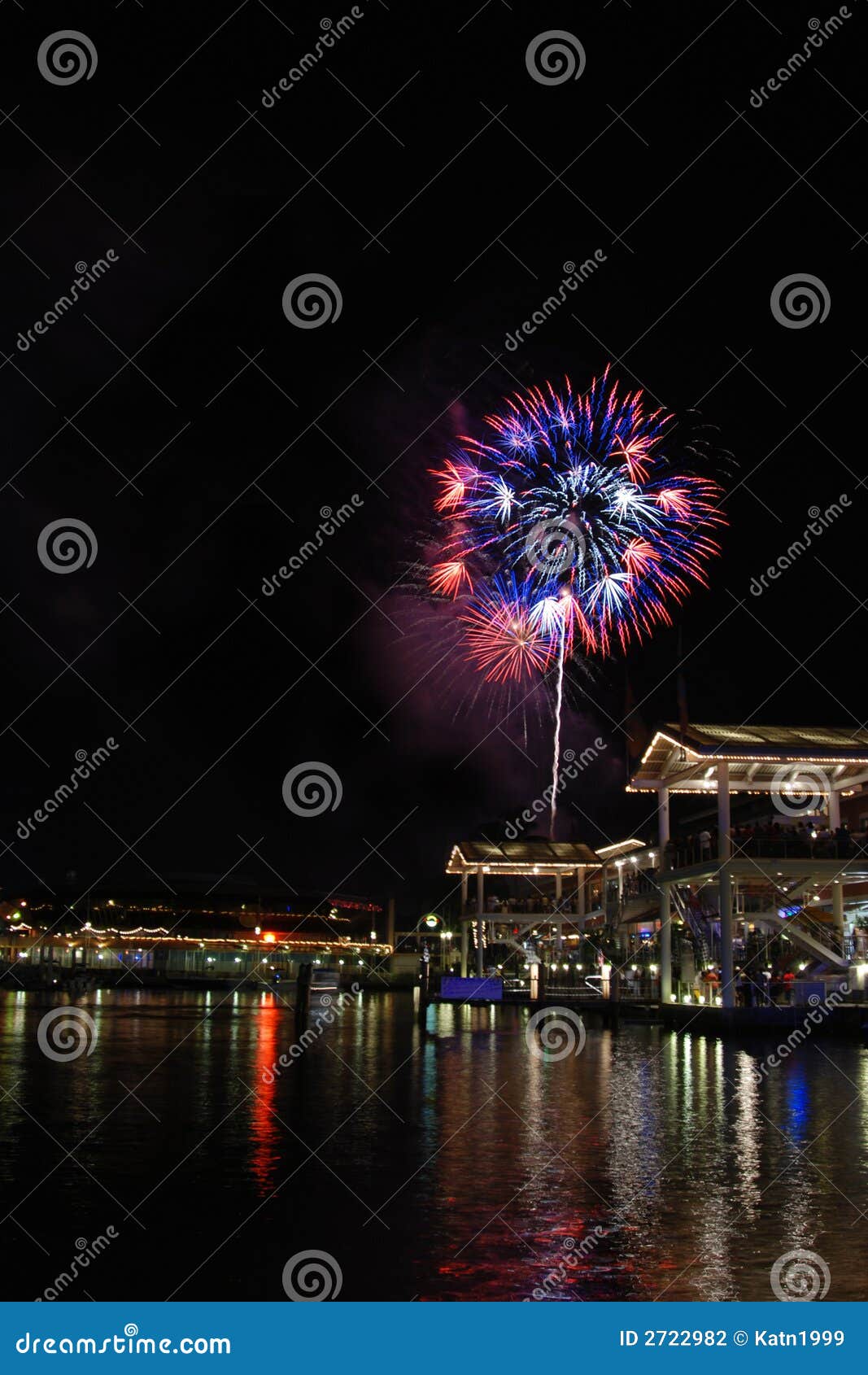 Patriotic Fireworks Over Water in Miami Stock Photo - Image of colour ...