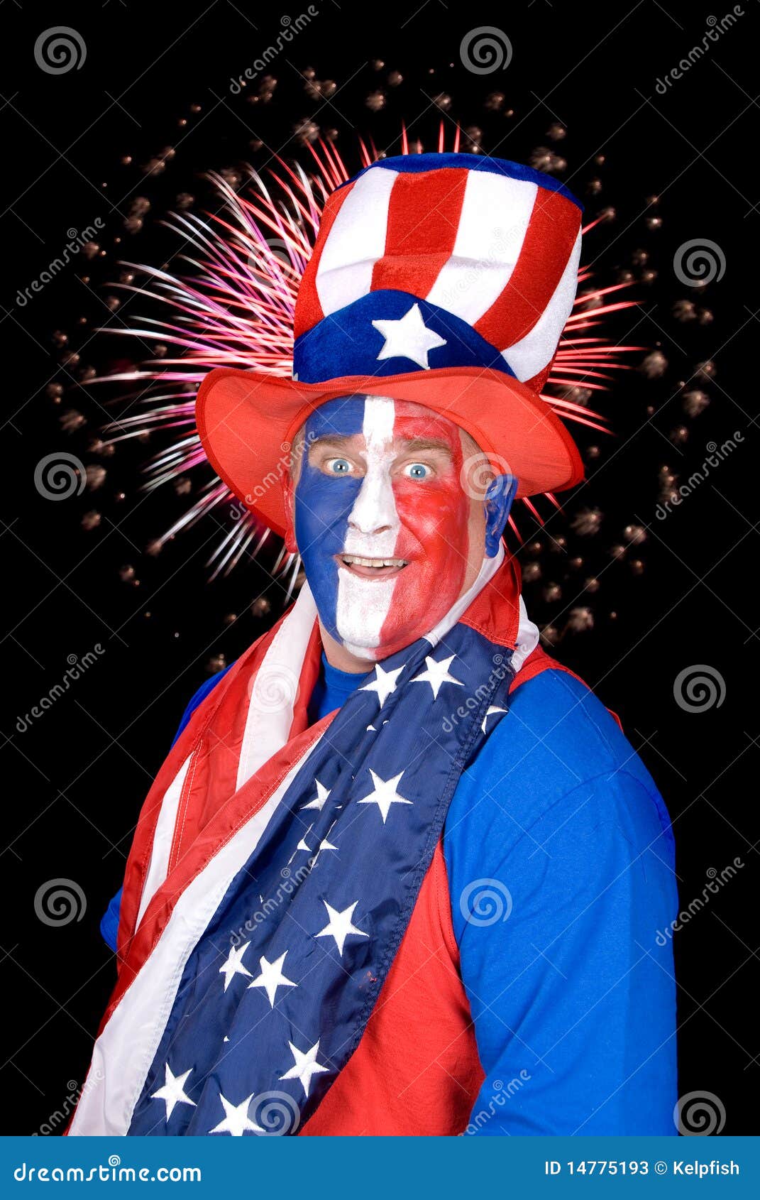 Patriotic Man and Fireworks Stock Image - Image of patriotic, looking ...