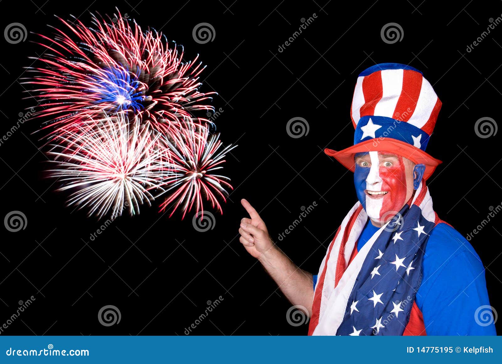 Patriotic Man and Fireworks Stock Image - Image of expression ...