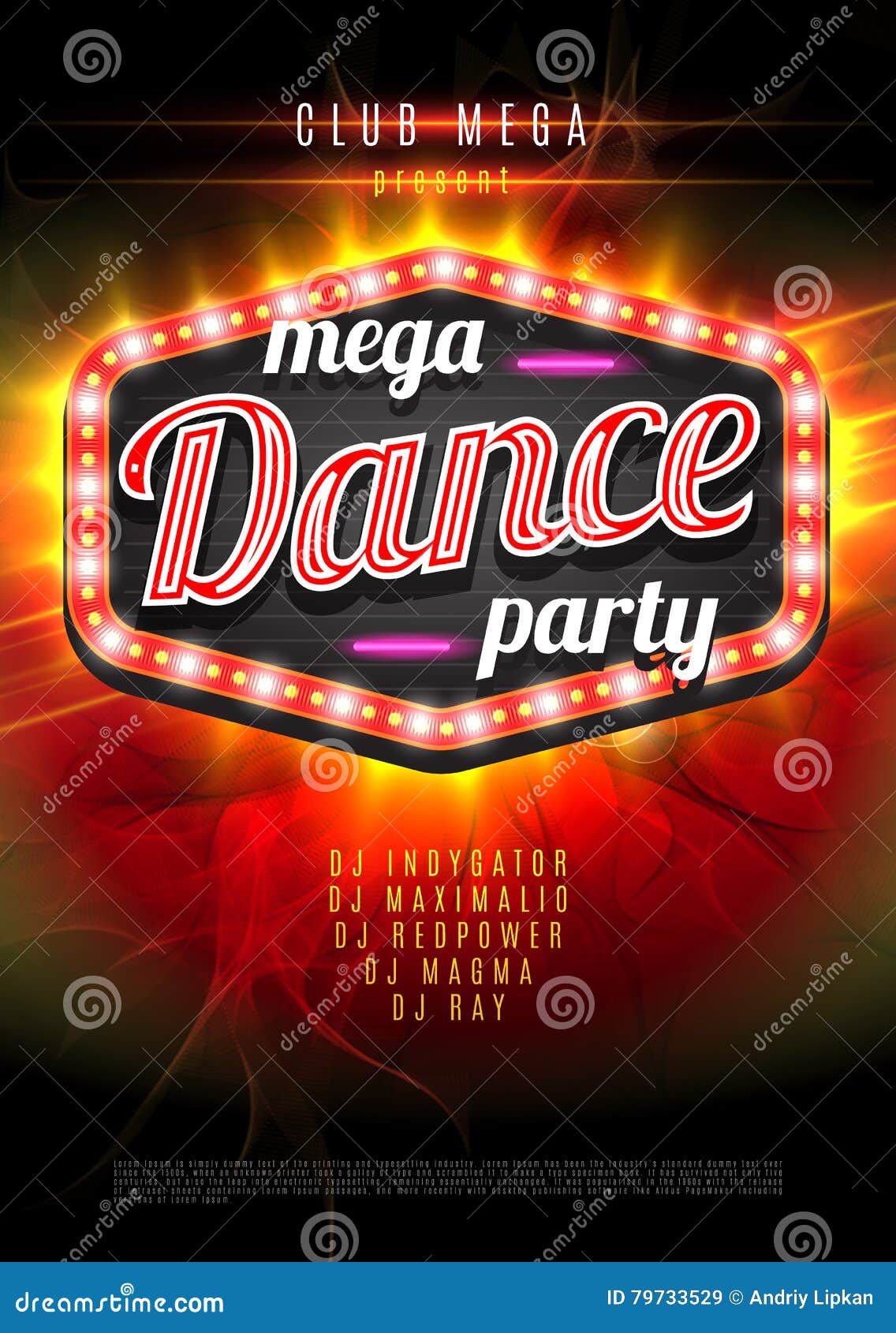 Patry Dance Retro Display Board with Lights. Vector Background for ...