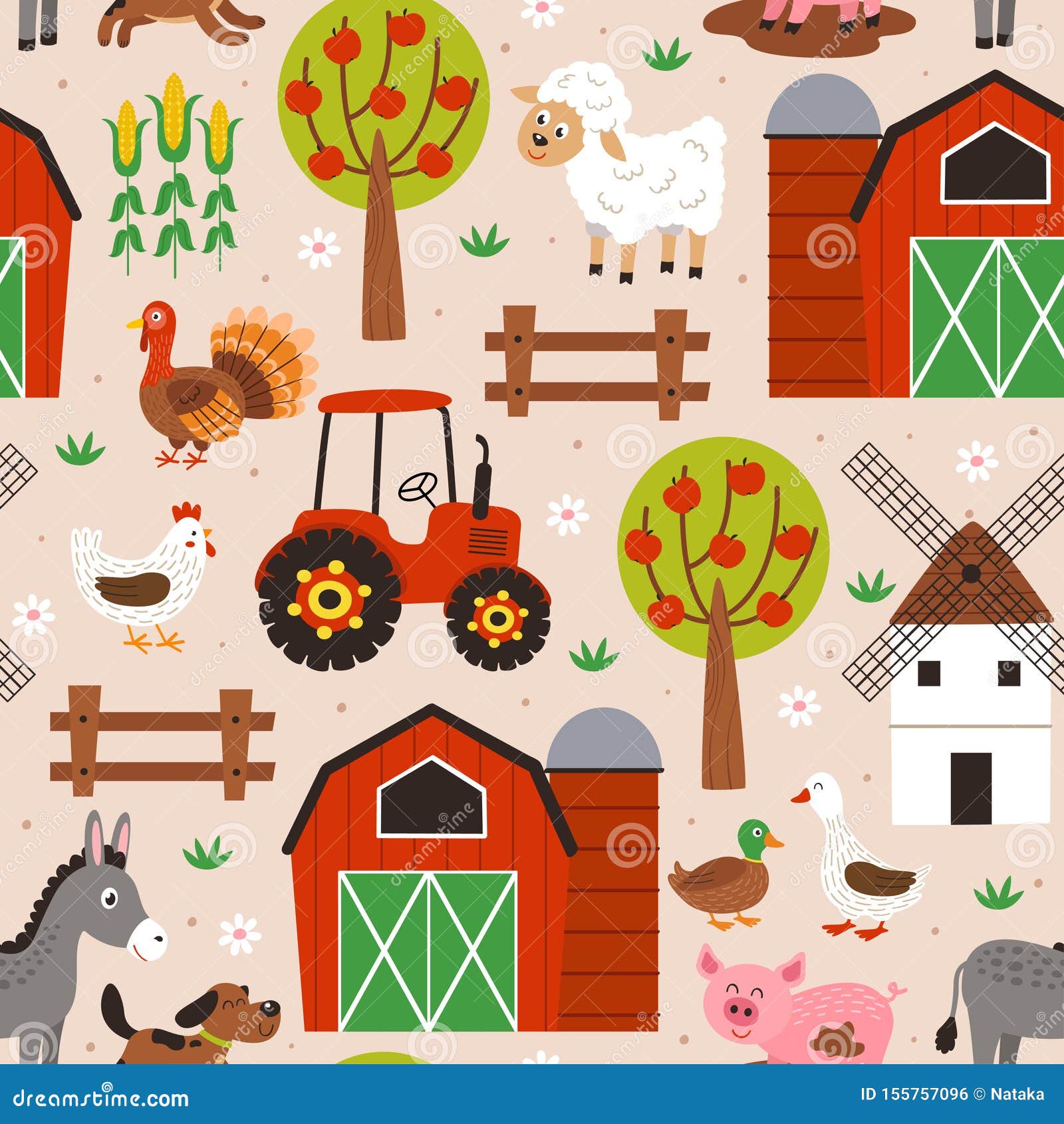 Seamless Pattern with Happy Animal Farm Stock Vector - Illustration of ...