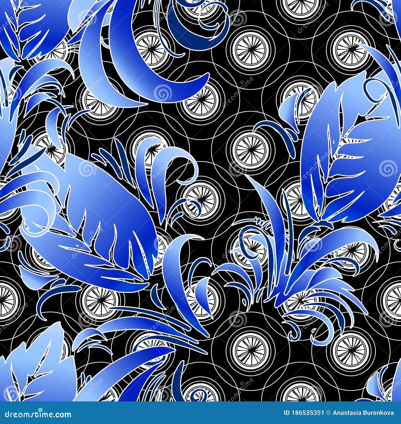 Blue Nature Pattern on Black and White Stock Vector - Illustration of ...
