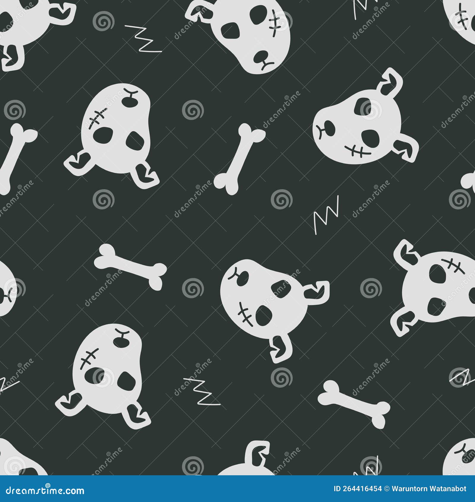Halloween Dog Bone Doodle Cartoon Pattern Stock Vector - Illustration ...